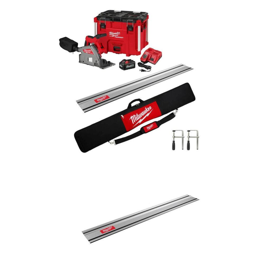 Milwaukee M18 6-1/2 Inch Plunge Track Saw Kit with 2 Rail, Clamps and ...
