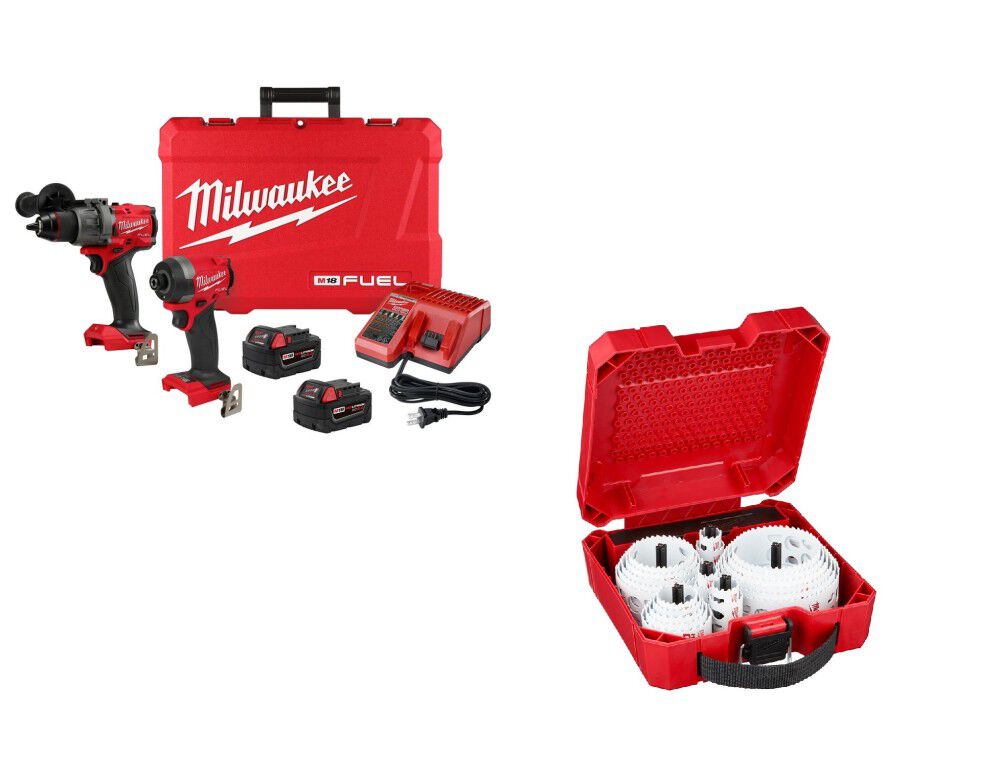 Milwaukee M18 FUEL 2-Tool Combo Kit with 28 Piece HOLE DOZER General-Purpose Hole Saw Set Bundle ...