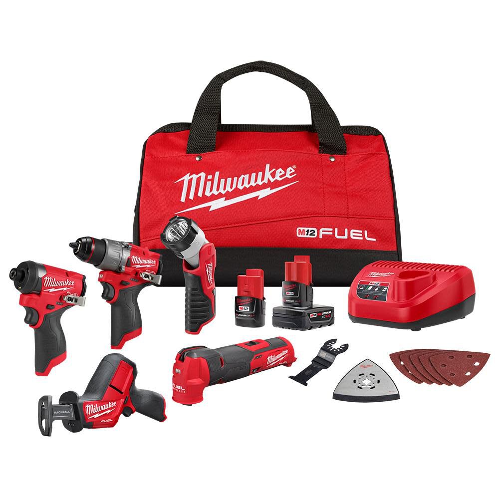 NEW Milwaukee M18 7-Tool Combo Kit, (2) REDLITHIUM XC5.0 Battery Pack ...