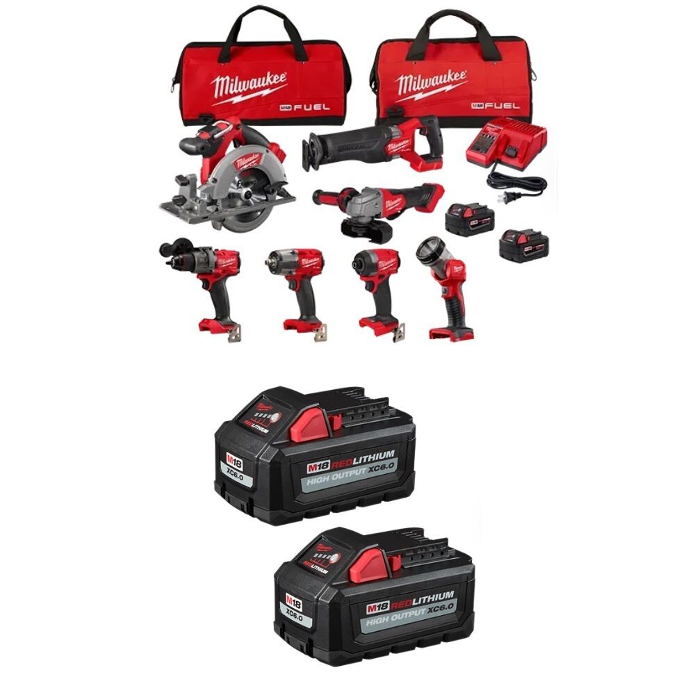 NEW Milwaukee M18 7-Tool Combo Kit, (2) High Output XC6.0 Battery Pack ...
