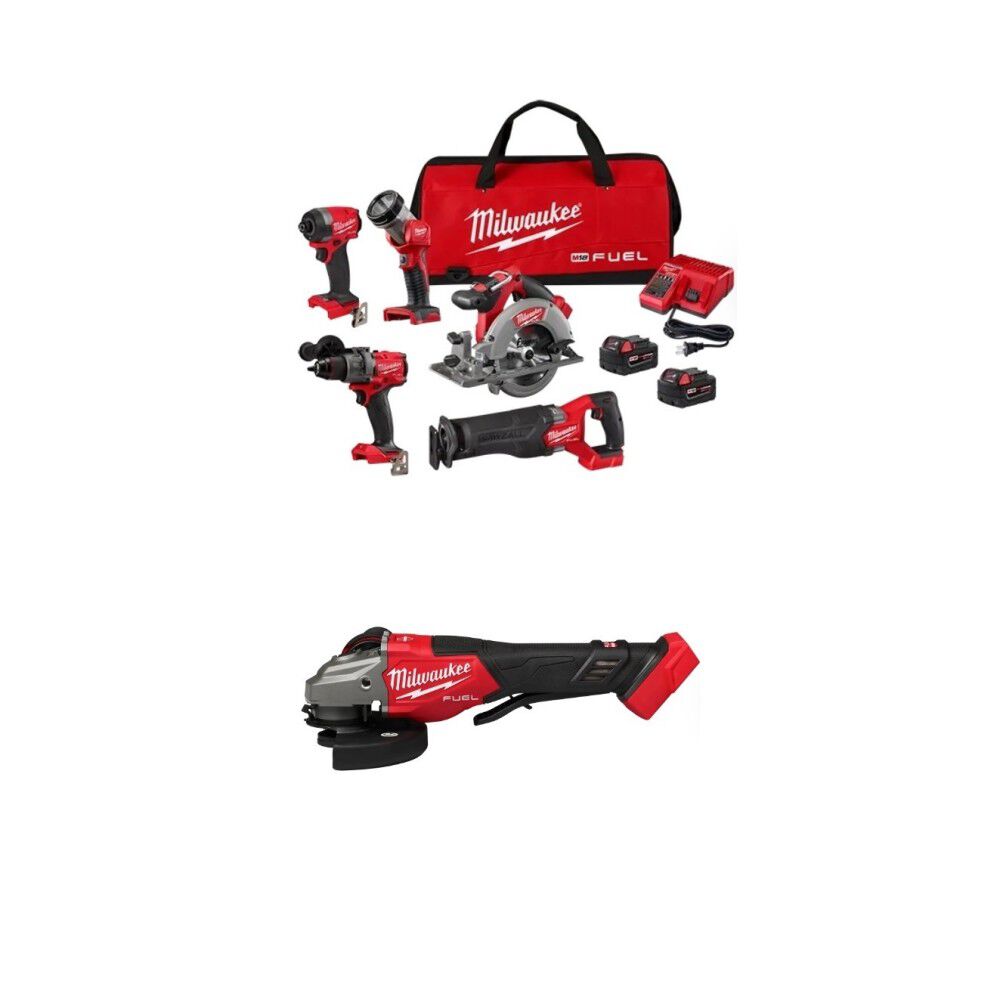 NEW Milwaukee M18 FUEL 5-Tool Combo Kit, 4-1/2-6 Inch Braking Grinder ...